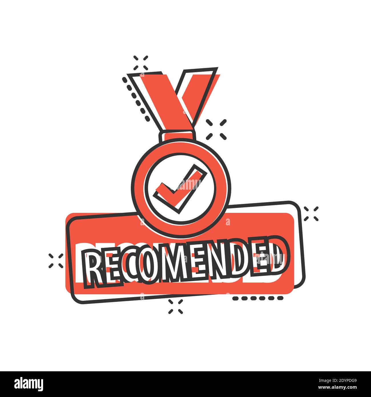 Recommend icon in comic style. Check mark medal cartoon vector ...