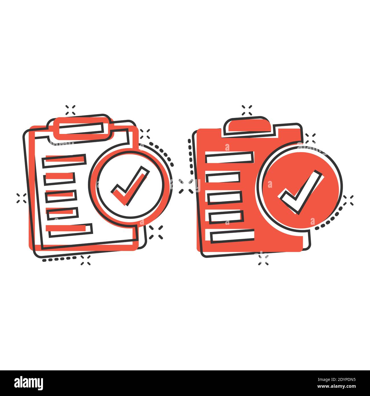 Document checkbox icon in comic style. Test cartoon vector illustration ...
