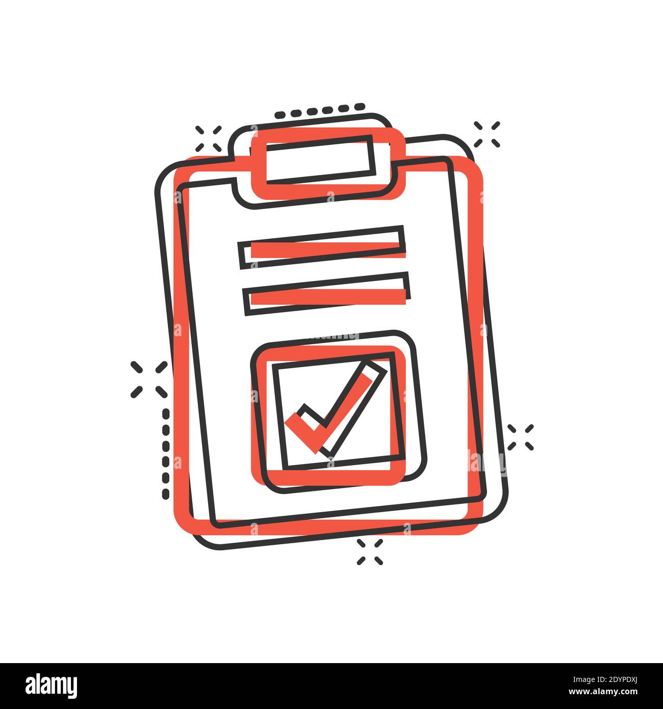 Document checkbox icon in comic style. Test cartoon vector illustration ...