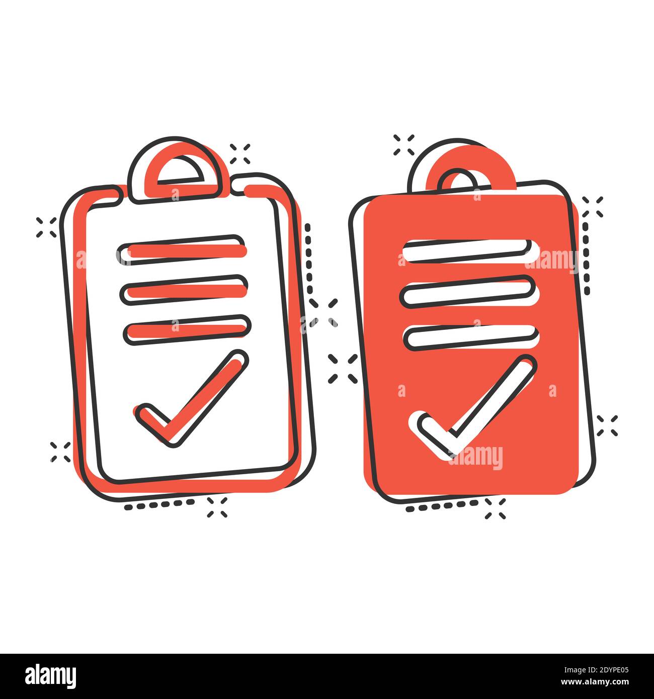 Document checkbox icon in comic style. Test cartoon vector illustration ...