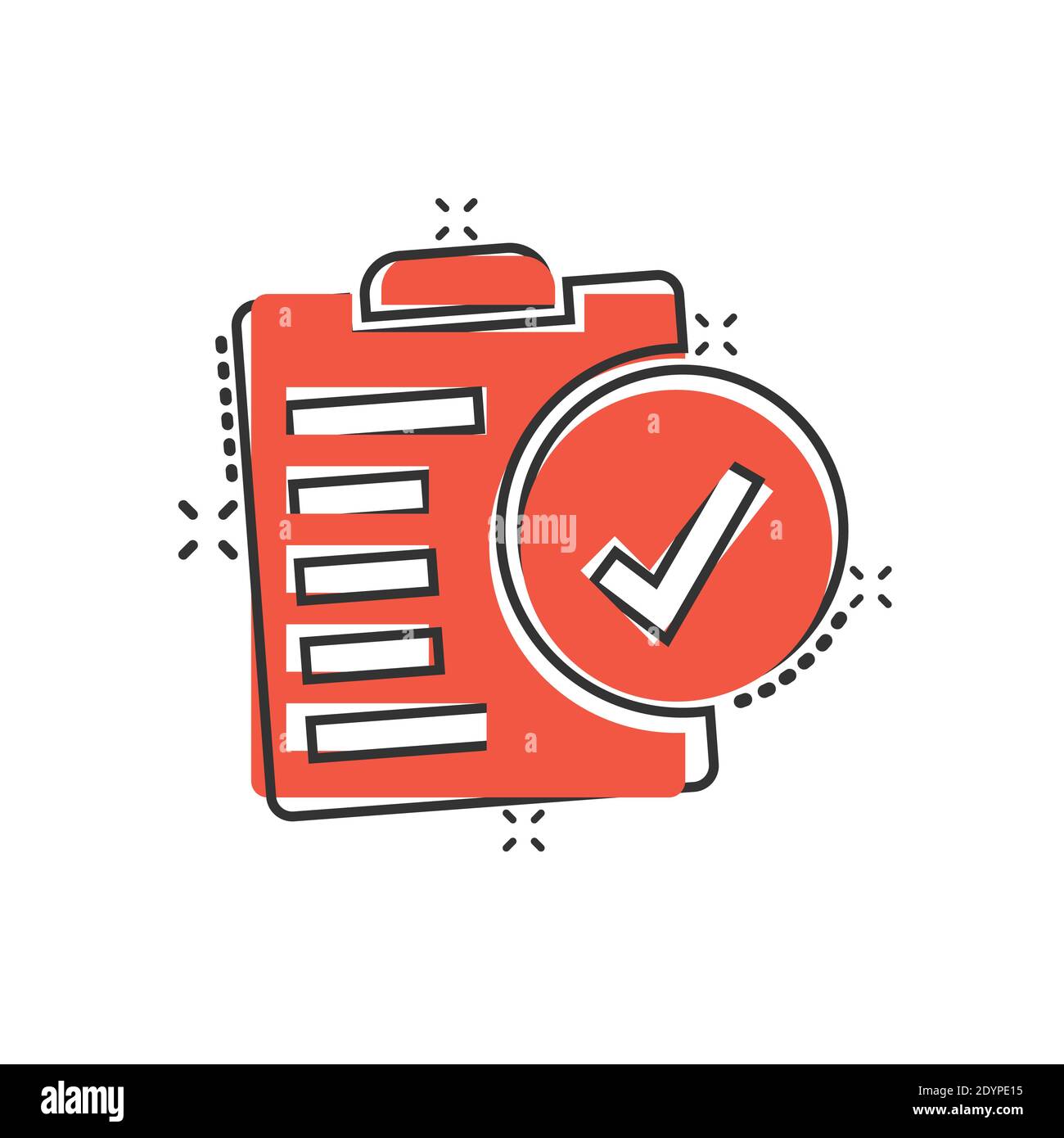 Document checkbox icon in comic style. Test cartoon vector illustration ...
