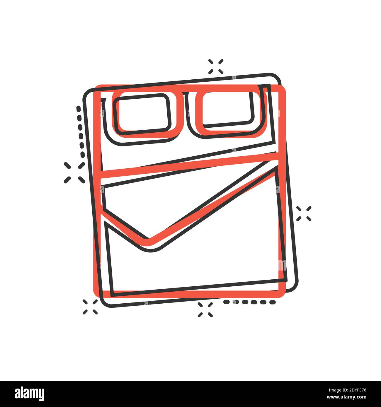 Bed icon in comic style. Bedroom cartoon sign vector illustration on ...