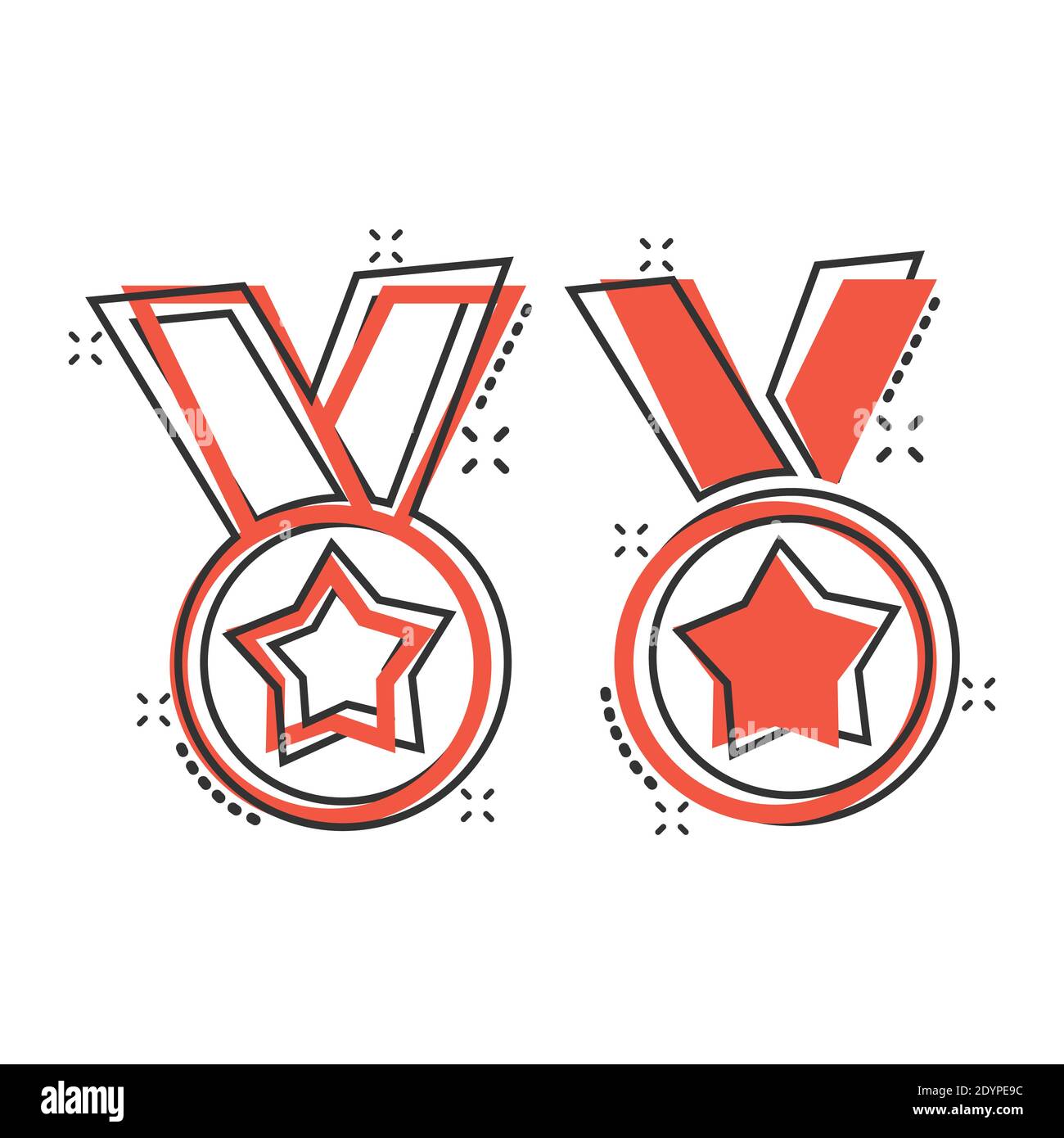 Medal icon in comic style. Prize cartoon sign vector illustration on ...