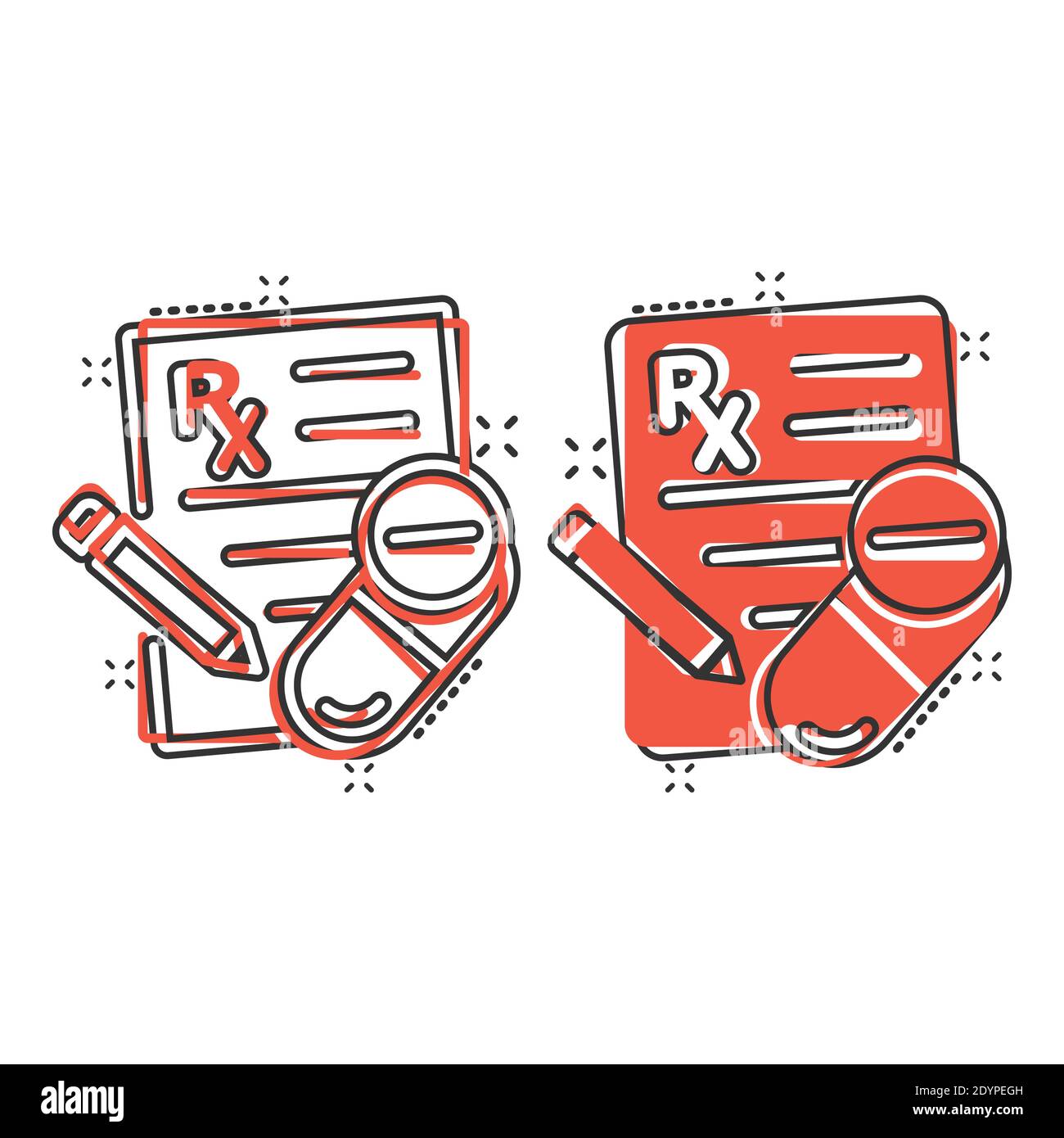 Prescription icon in comic style. Rx document cartoon vector ...