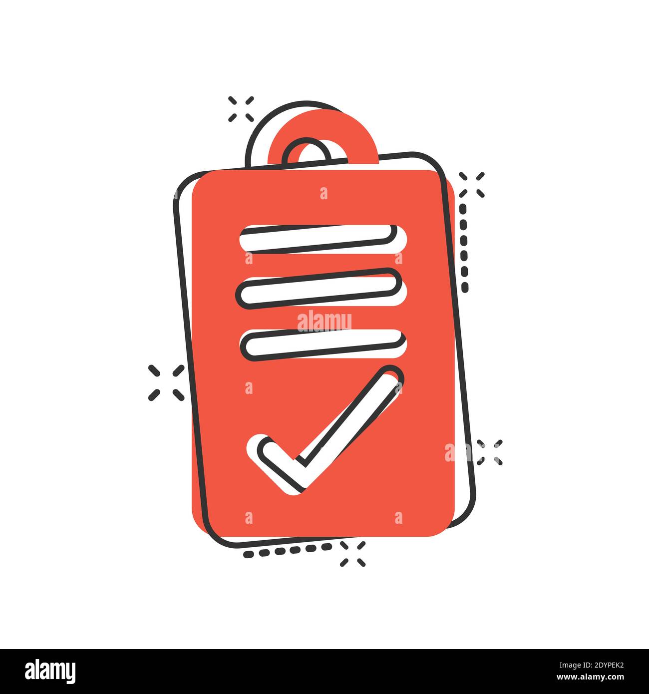 Document checkbox icon in comic style. Test cartoon vector illustration ...