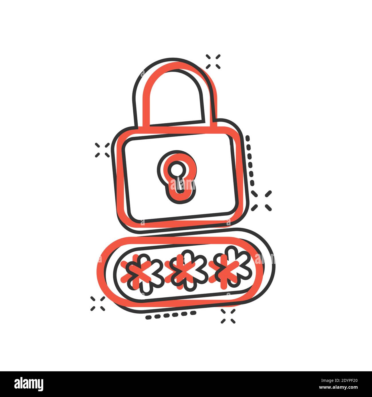 Login icon in comic style. Password access cartoon vector illustration ...