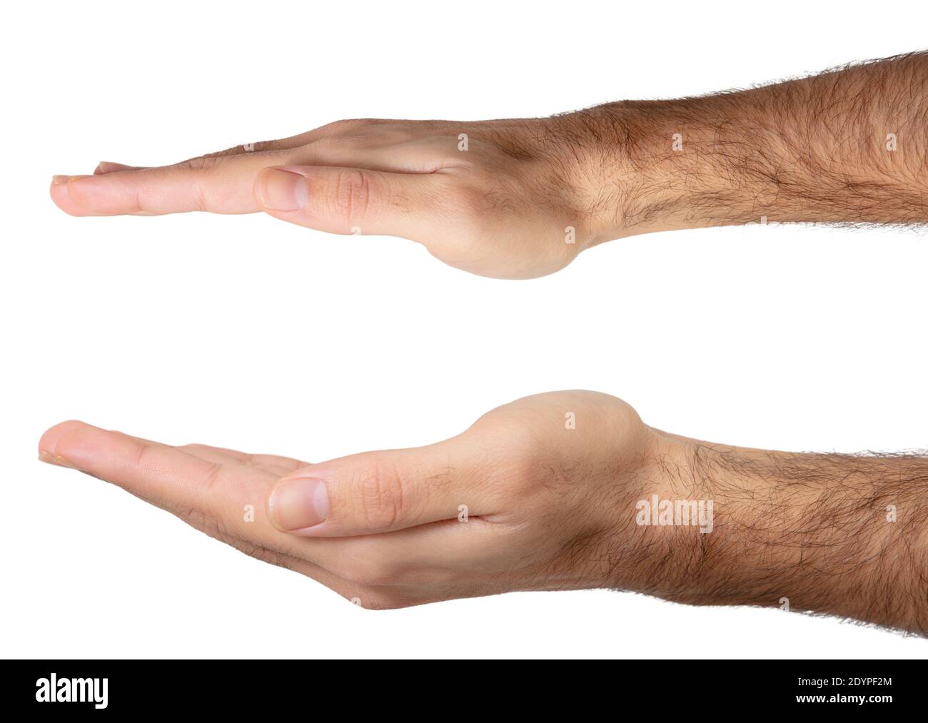 Male hands protection gesture isolated on white background. Man empty ...