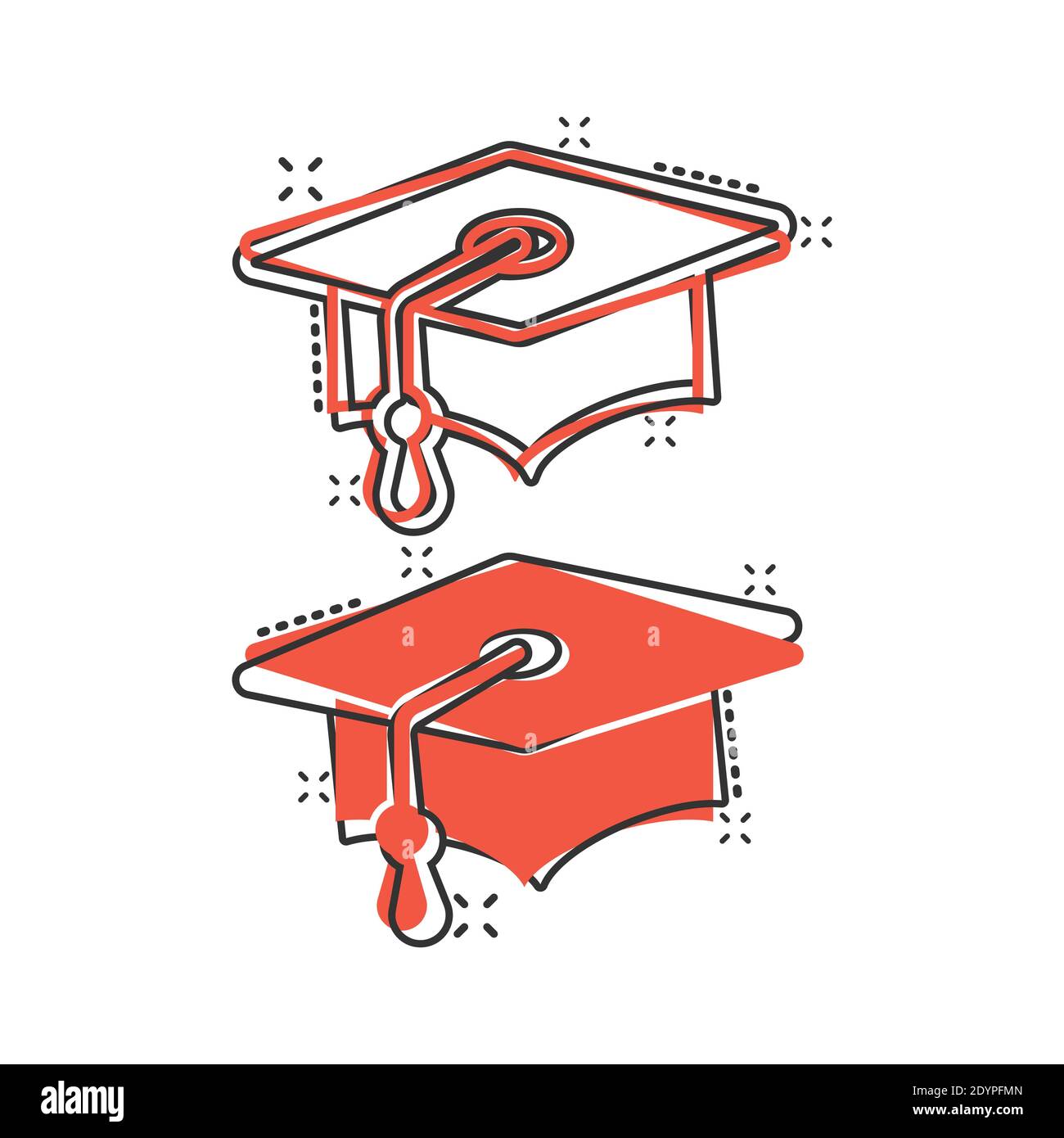 Graduation hat icon in comic style. Student cap cartoon vector ...
