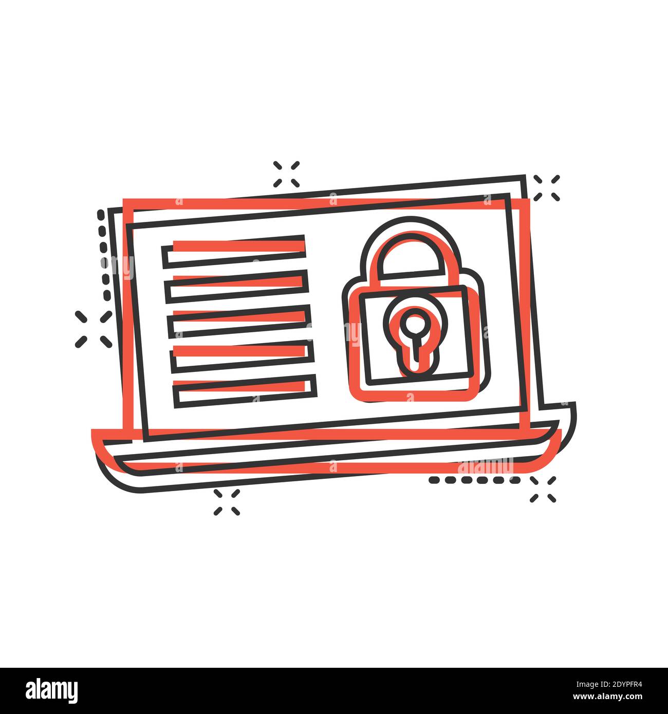 Locker computer icon in comic style. Padlock laptop cartoon vector ...