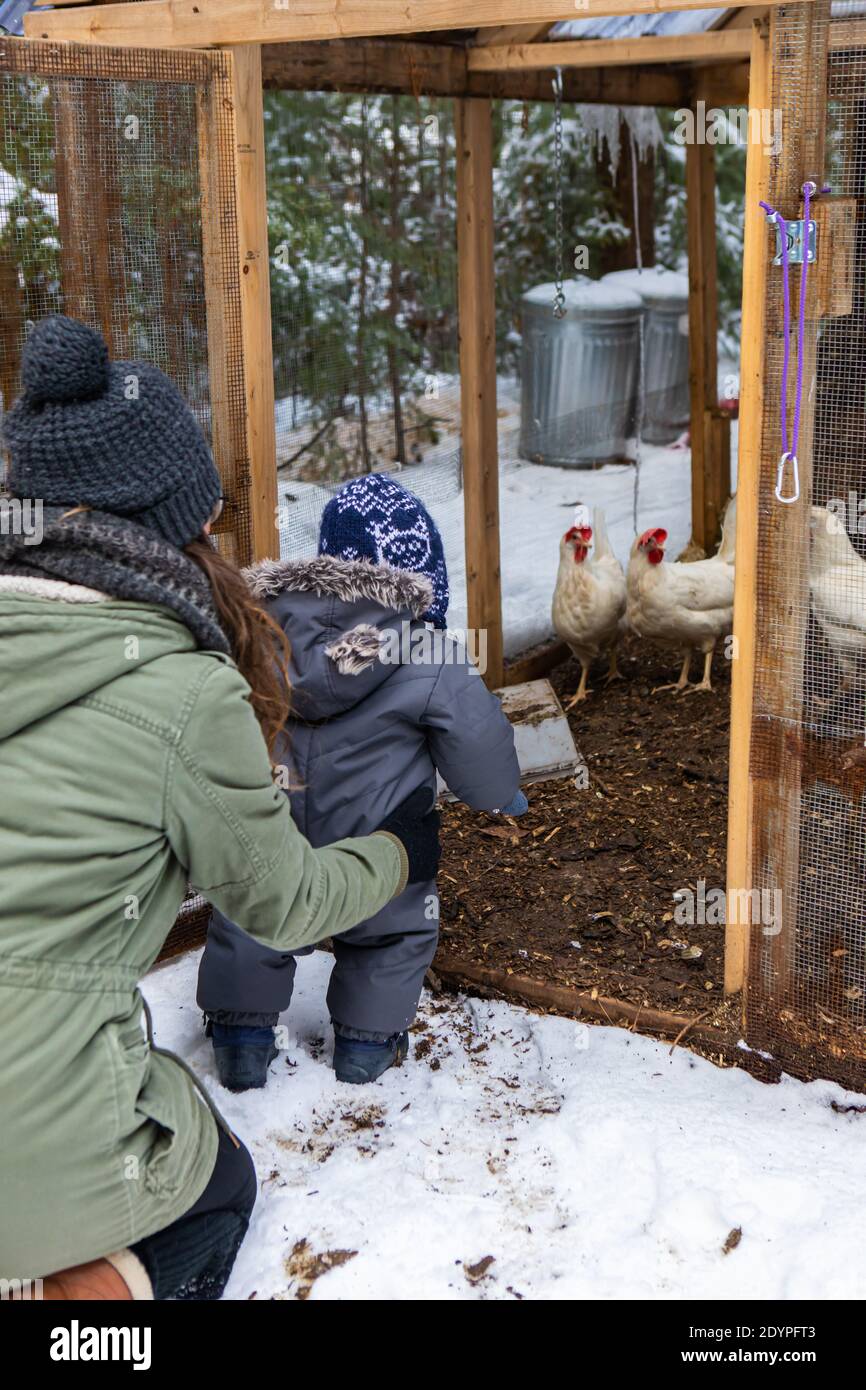 Baby's first nature exploration with mom. Views from behind of mom ...