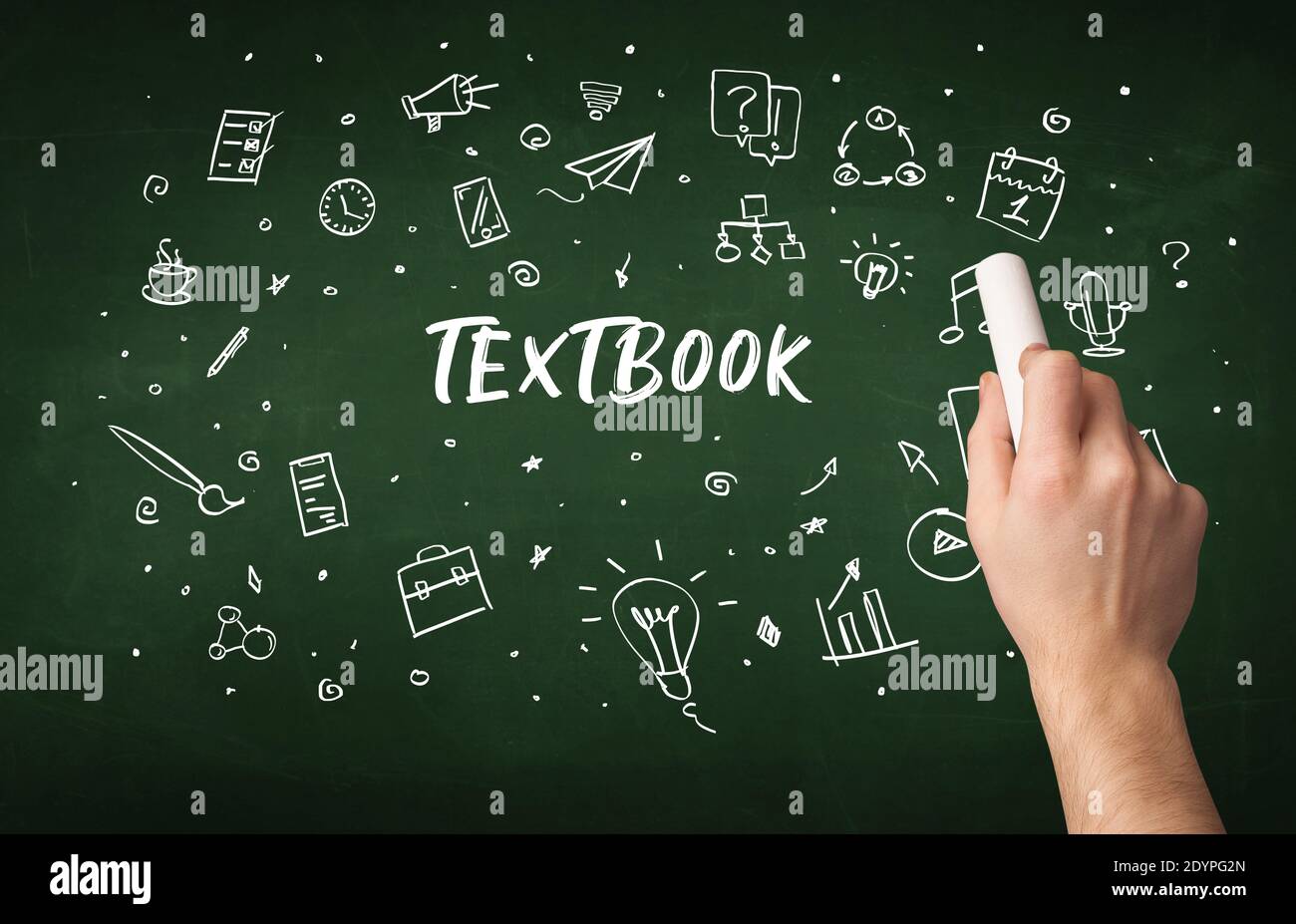 Hand Drawing Textbook Inscription With White Chalk On Blackboard