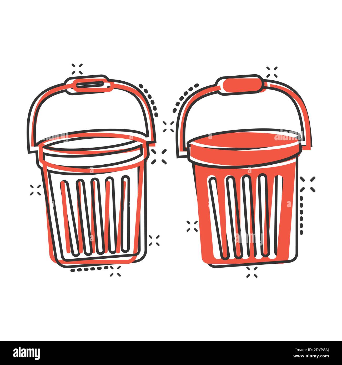 Bucket icon in comic style. Garbage pot cartoon vector illustration on ...