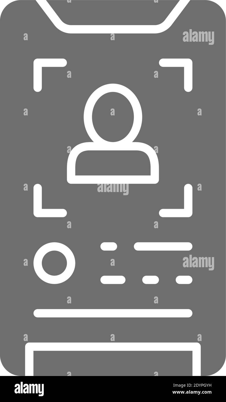 Face verification on a smartphone, face identification phone grey icon ...