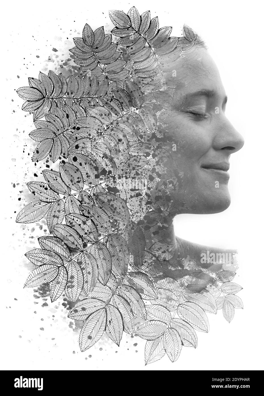 Digitally altered black and white portrait Stock Photo - Alamy