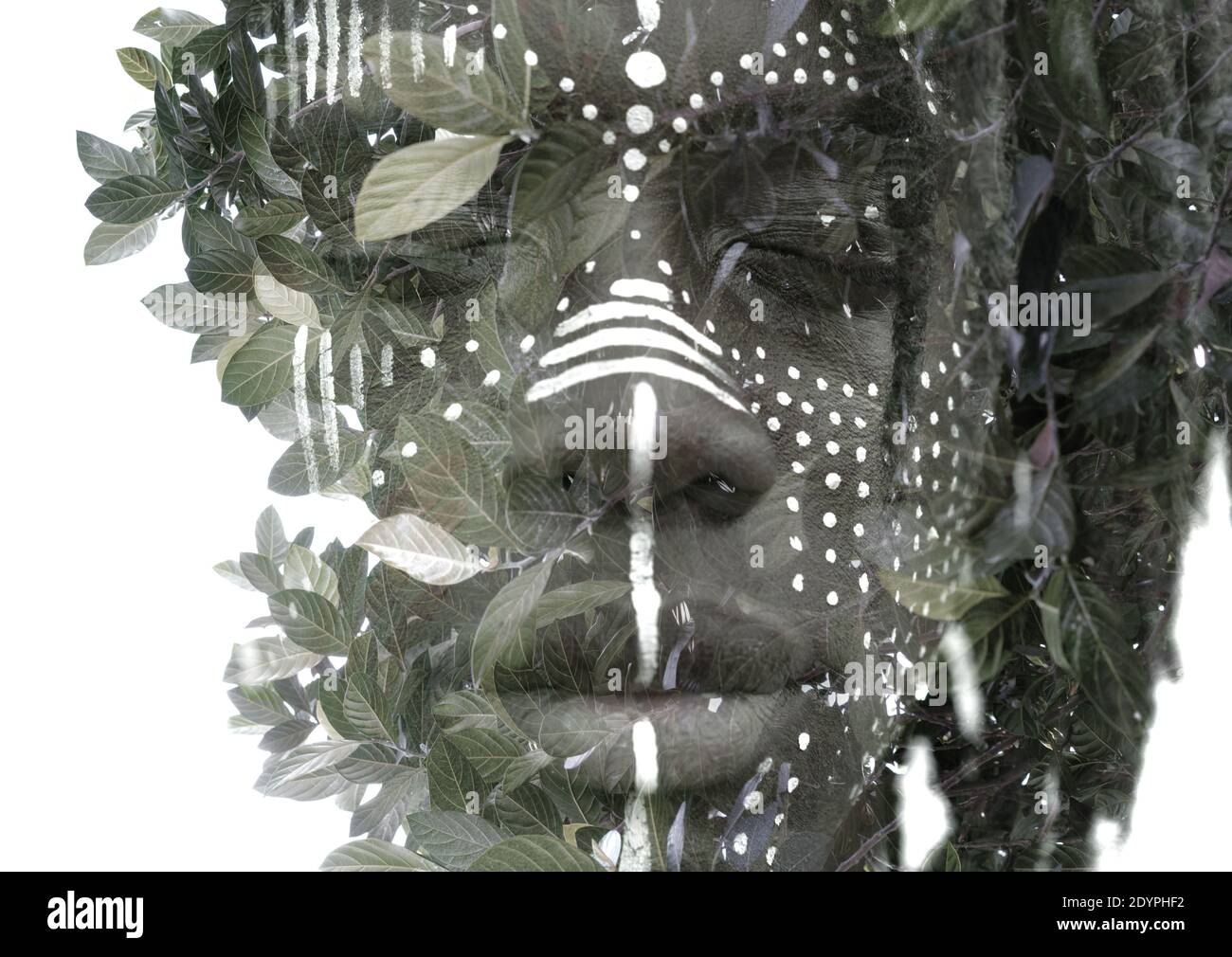 A portrait close up in black and white double exposure Stock Photo - Alamy