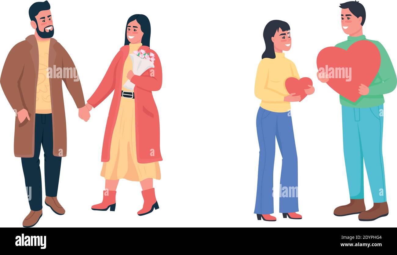 Happy couples in love flat color vector detailed character set Stock ...