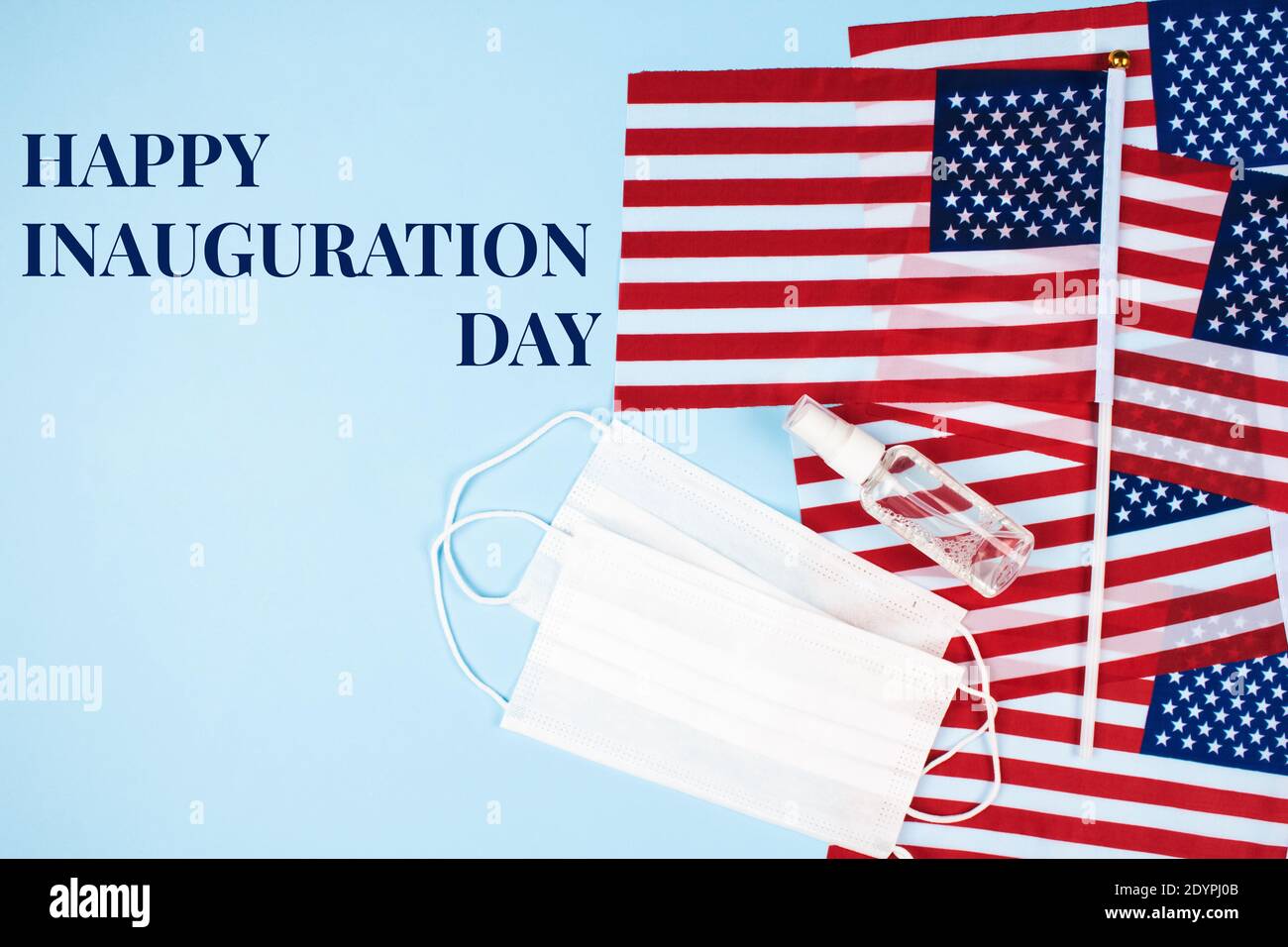 Happy Inauguration Day - creative composition with USA flags on blue ...