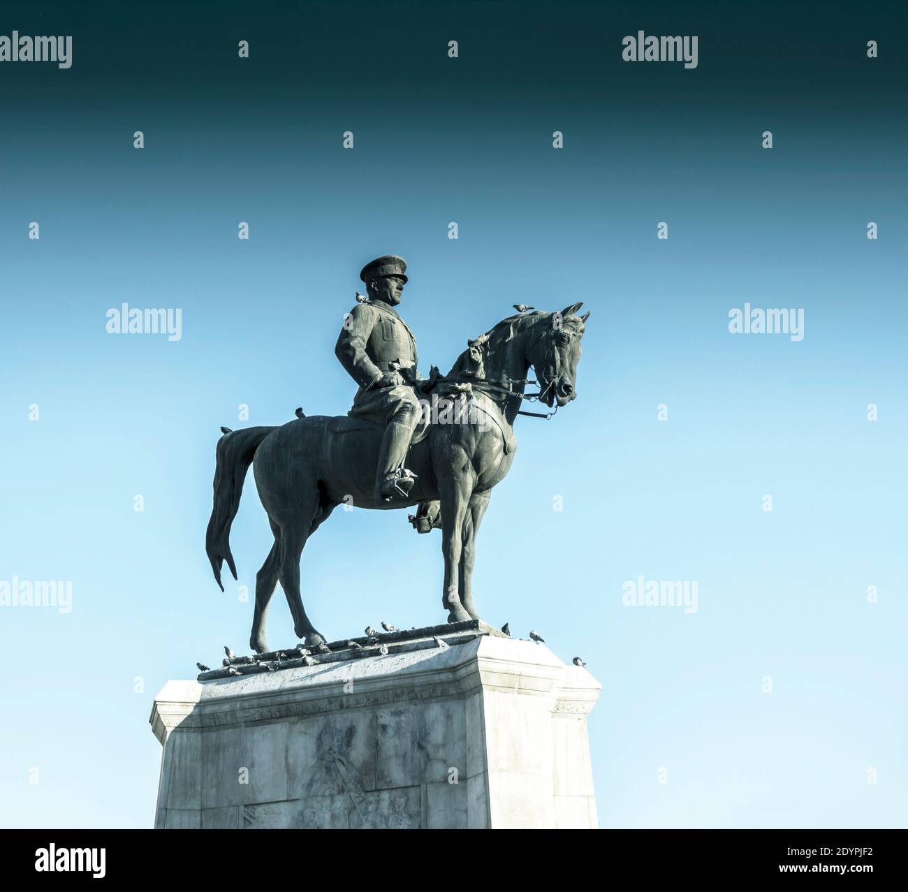The statue of Ataturk and national flags of modern Turkey in Ulus ...
