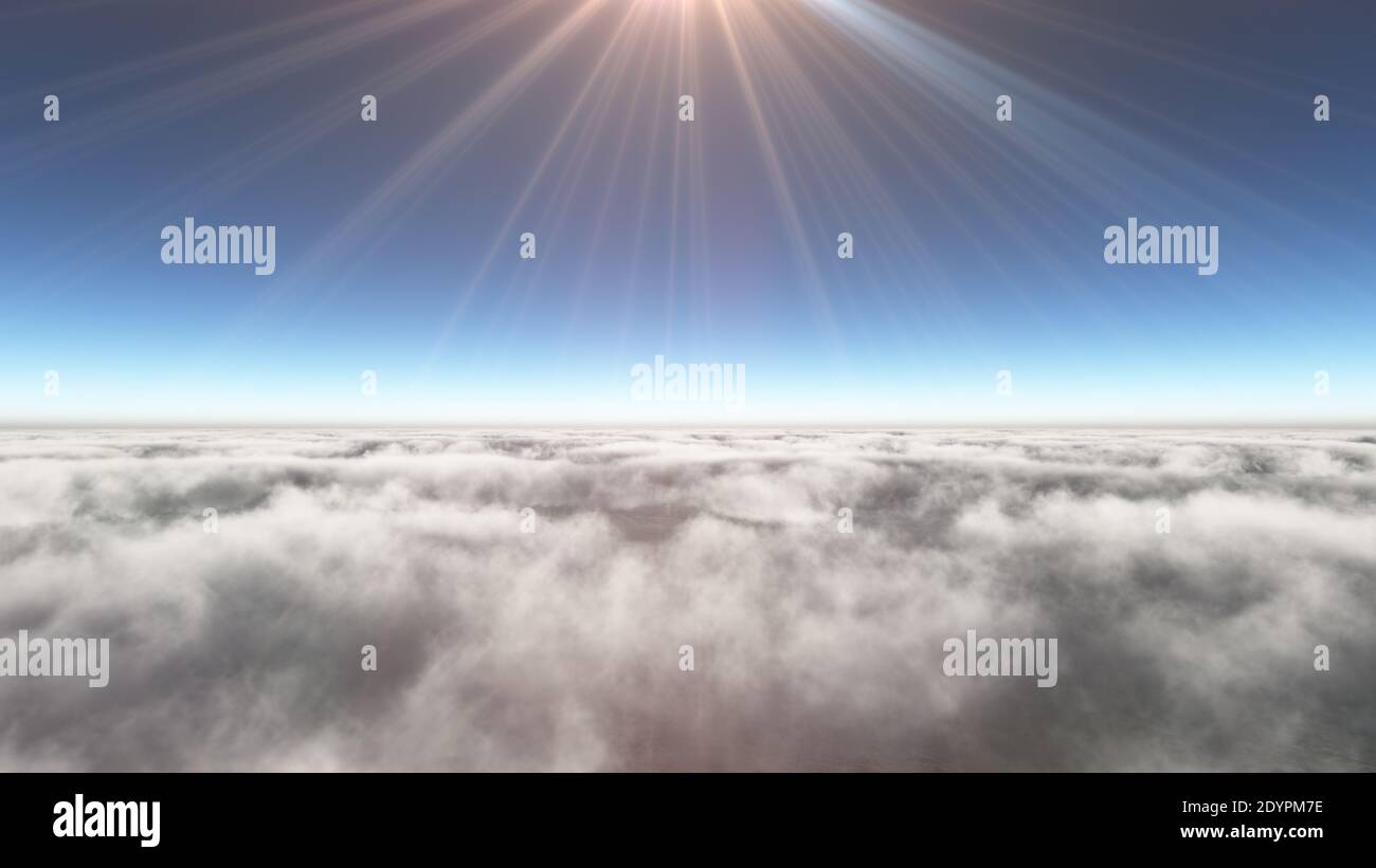Above clouds sun ray, 3d rendering illustration Stock Photo - Alamy
