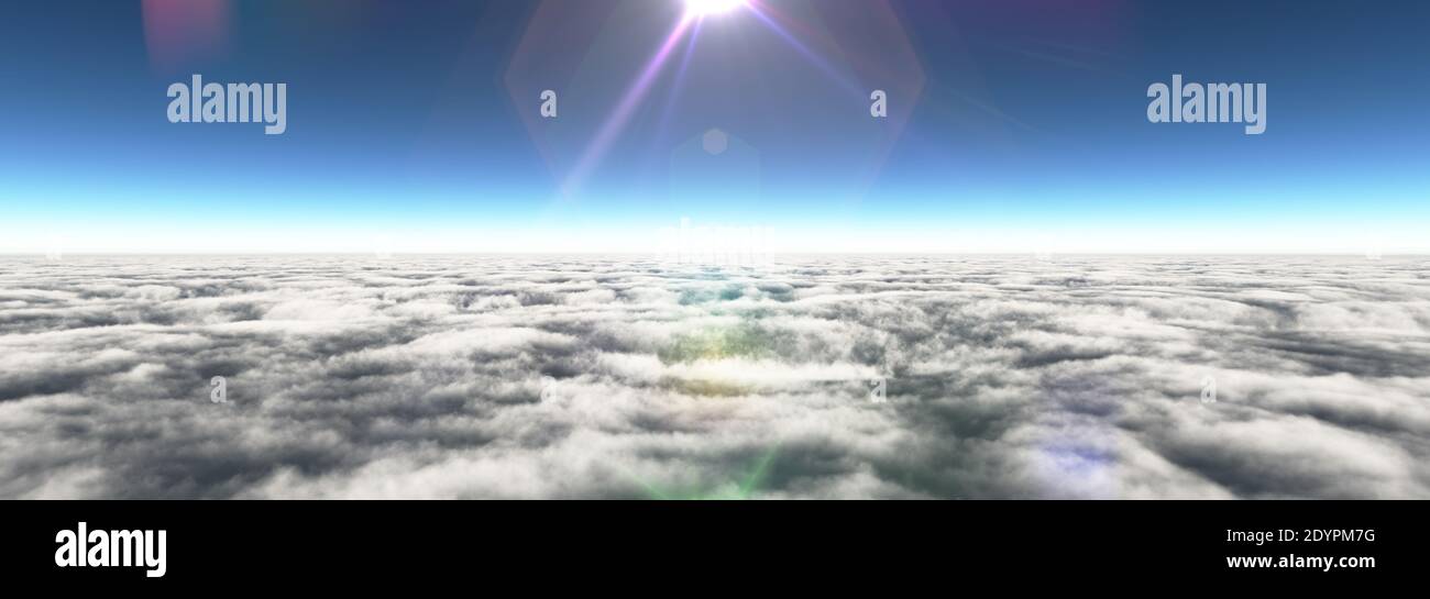 Above clouds sun ray, 3d rendering illustration Stock Photo - Alamy