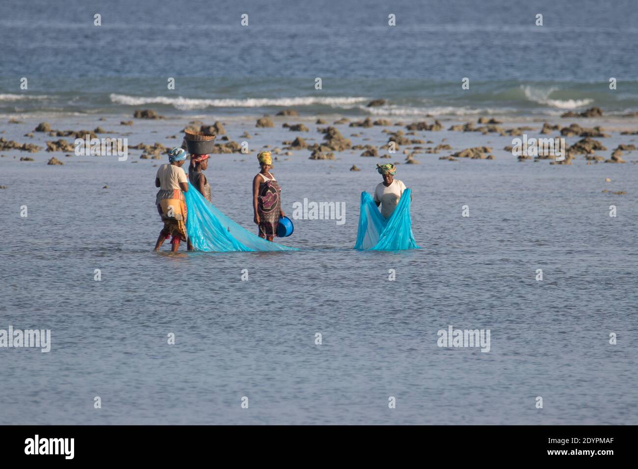 Silhouettes of African Woman catching fish with net, traditional rural ...