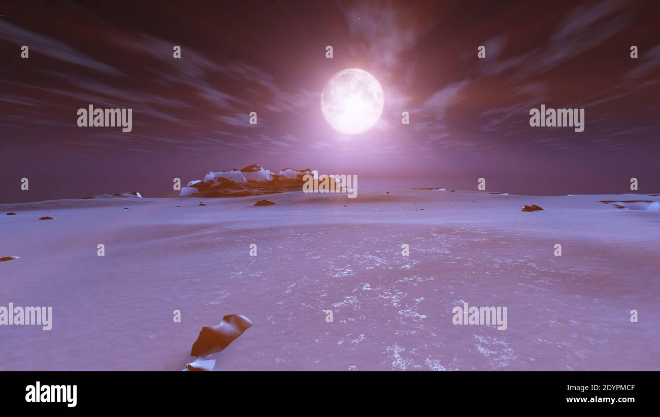ice berg night full moon, 3d render illustration Stock Photo - Alamy