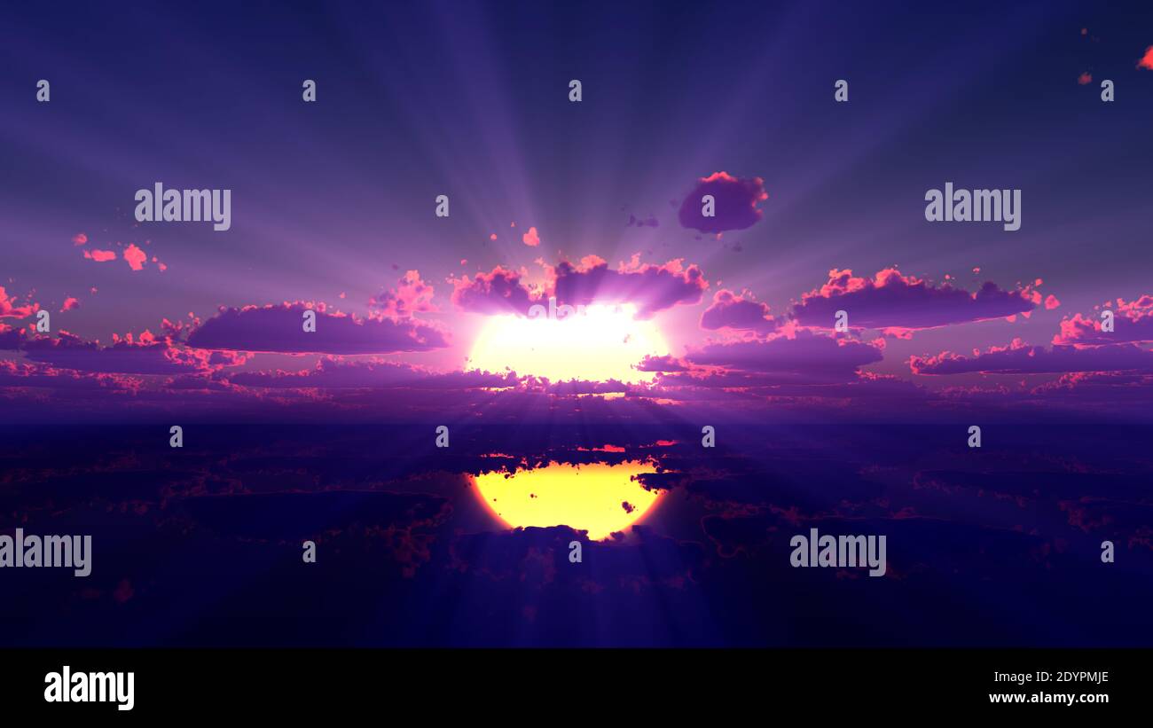 sunset calmly sea sun ray 3d render illustration Stock Photo - Alamy