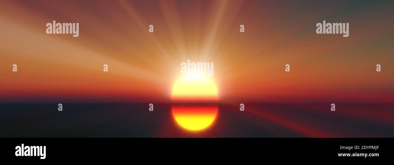 sunset calmly sea sun ray 3d render illustration Stock Photo - Alamy