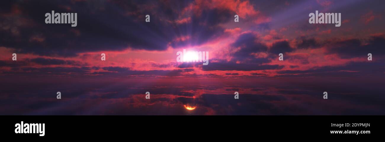 sunset calmly sea sun ray 3d render illustration Stock Photo - Alamy