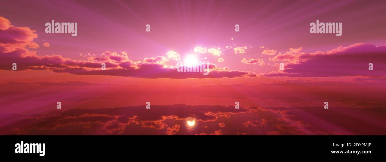 sunset calmly sea sun ray 3d render illustration Stock Photo - Alamy