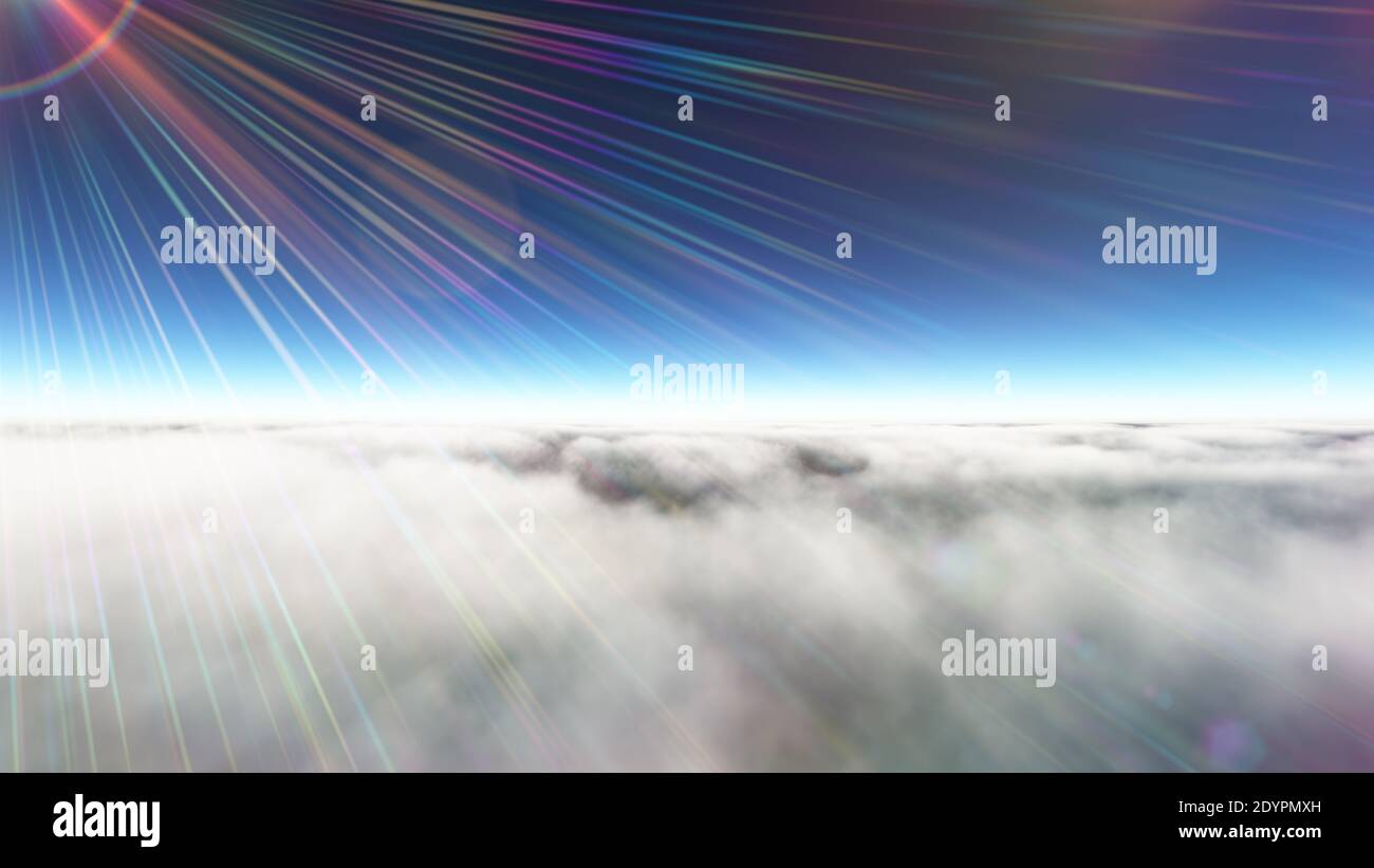 Above clouds sun ray, 3d rendering illustration Stock Photo - Alamy