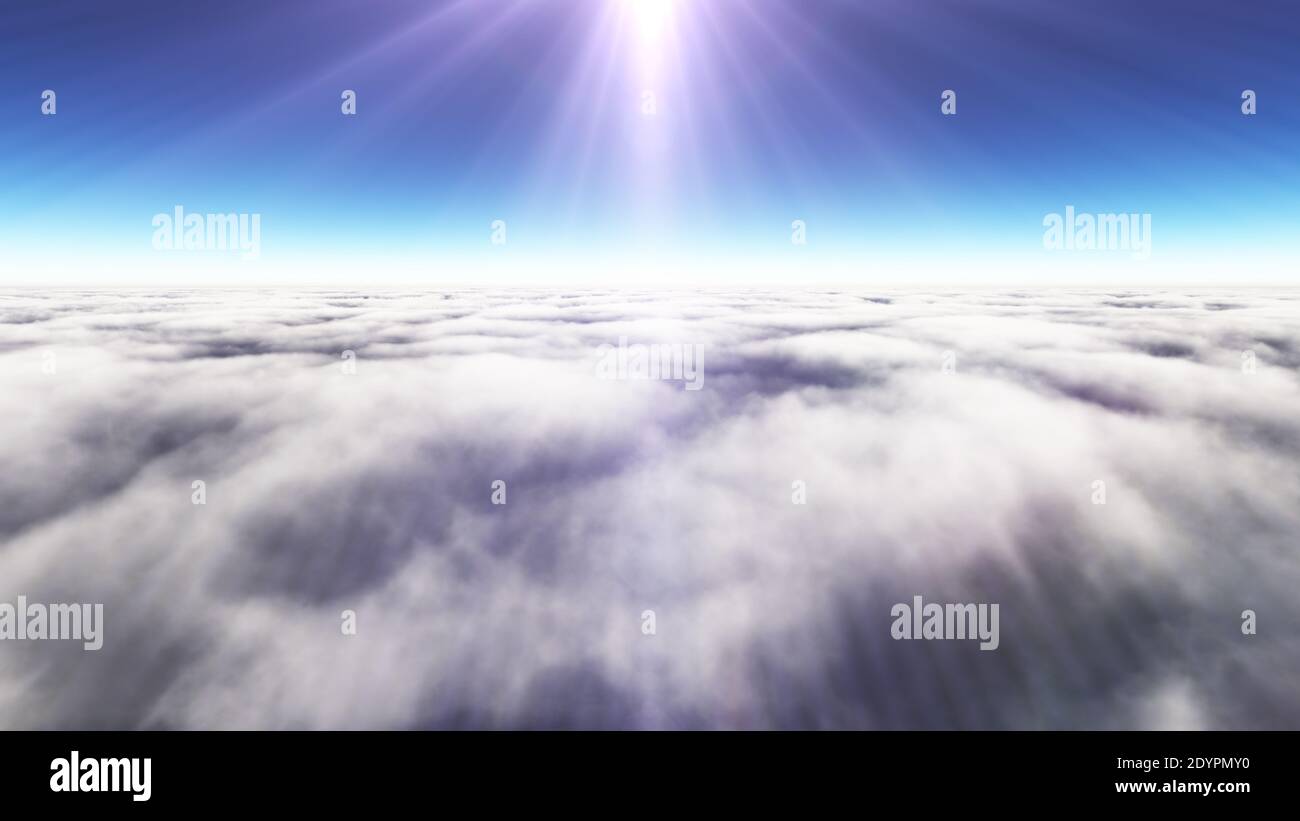 Above clouds sun ray, 3d rendering illustration Stock Photo - Alamy