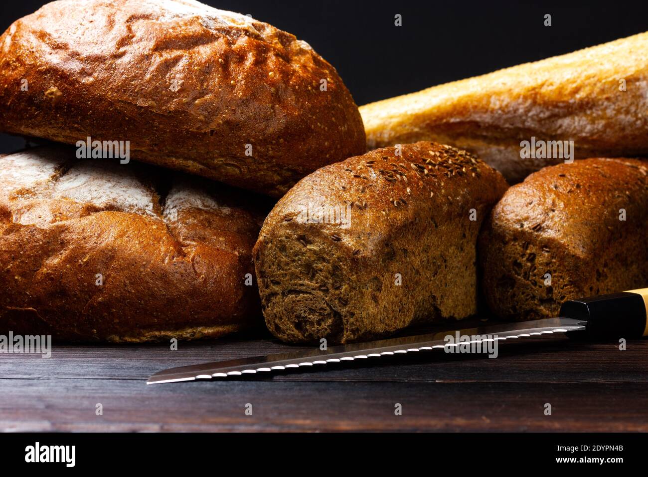 Fresh crispy bread. Bread counter at the bakery. Village bakery Stock ...