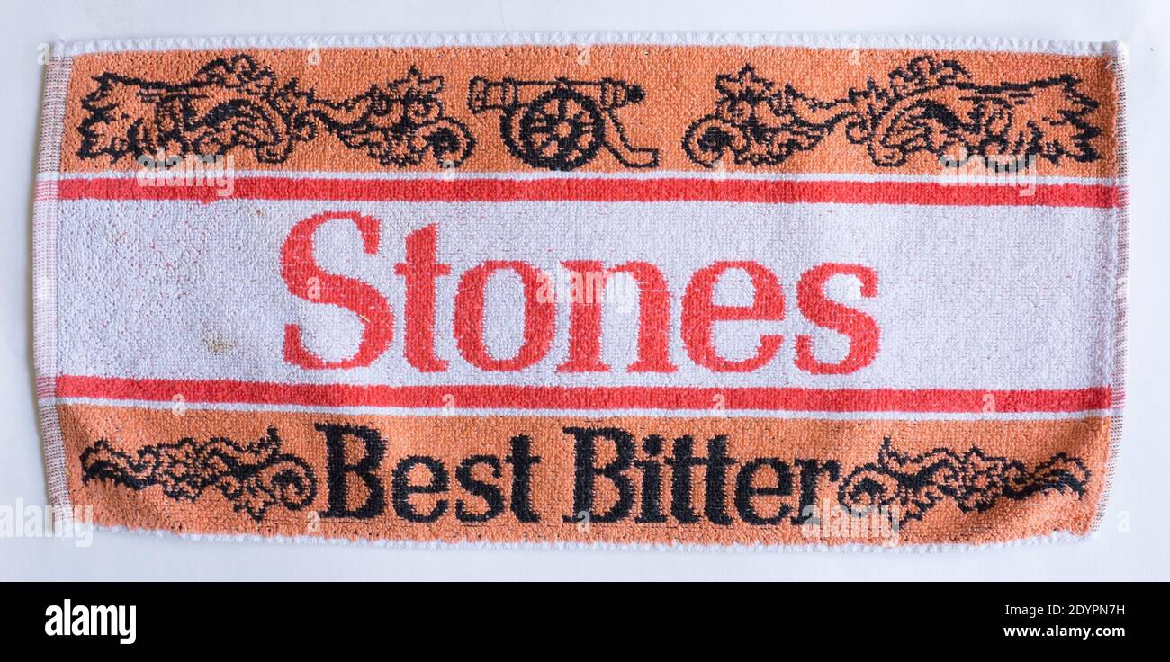 Pub Beer Towel Advertising Stones Best Bitter Stock Photo - Alamy