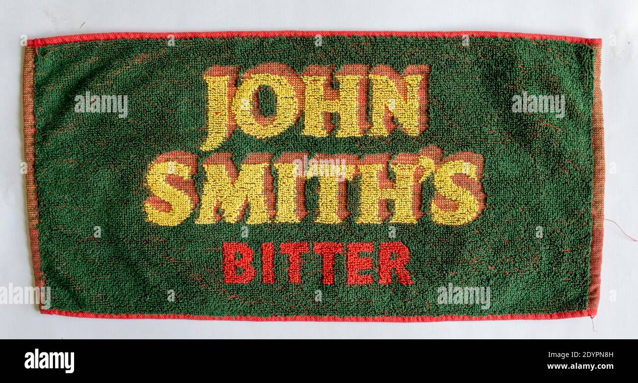 Pub Beer Towel Advertising John Smiths Bitter Stock Photo - Alamy