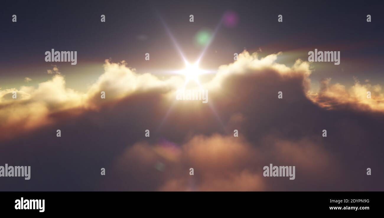 above clouds sunrise sun ray illustration, 3d rendering Stock Photo - Alamy