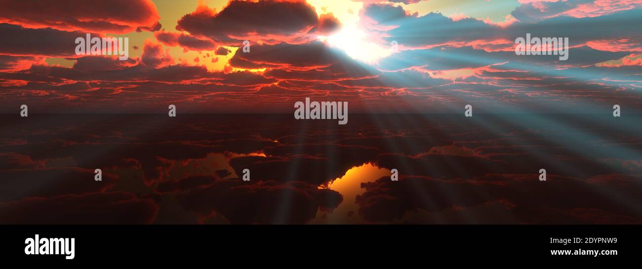 sunset calmly sea sun ray 3d render illustration Stock Photo - Alamy