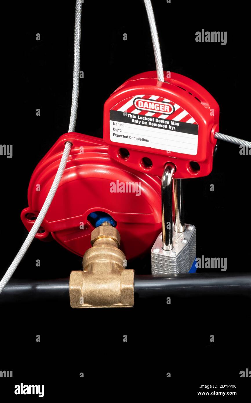 gate valve secured shut by donut and cable lockout mechanism Stock ...