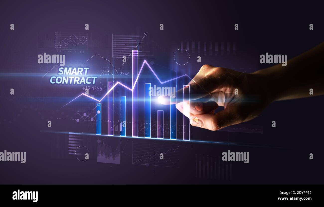 Hand touching SMART CONTRACT button, business concept Stock Photo - Alamy
