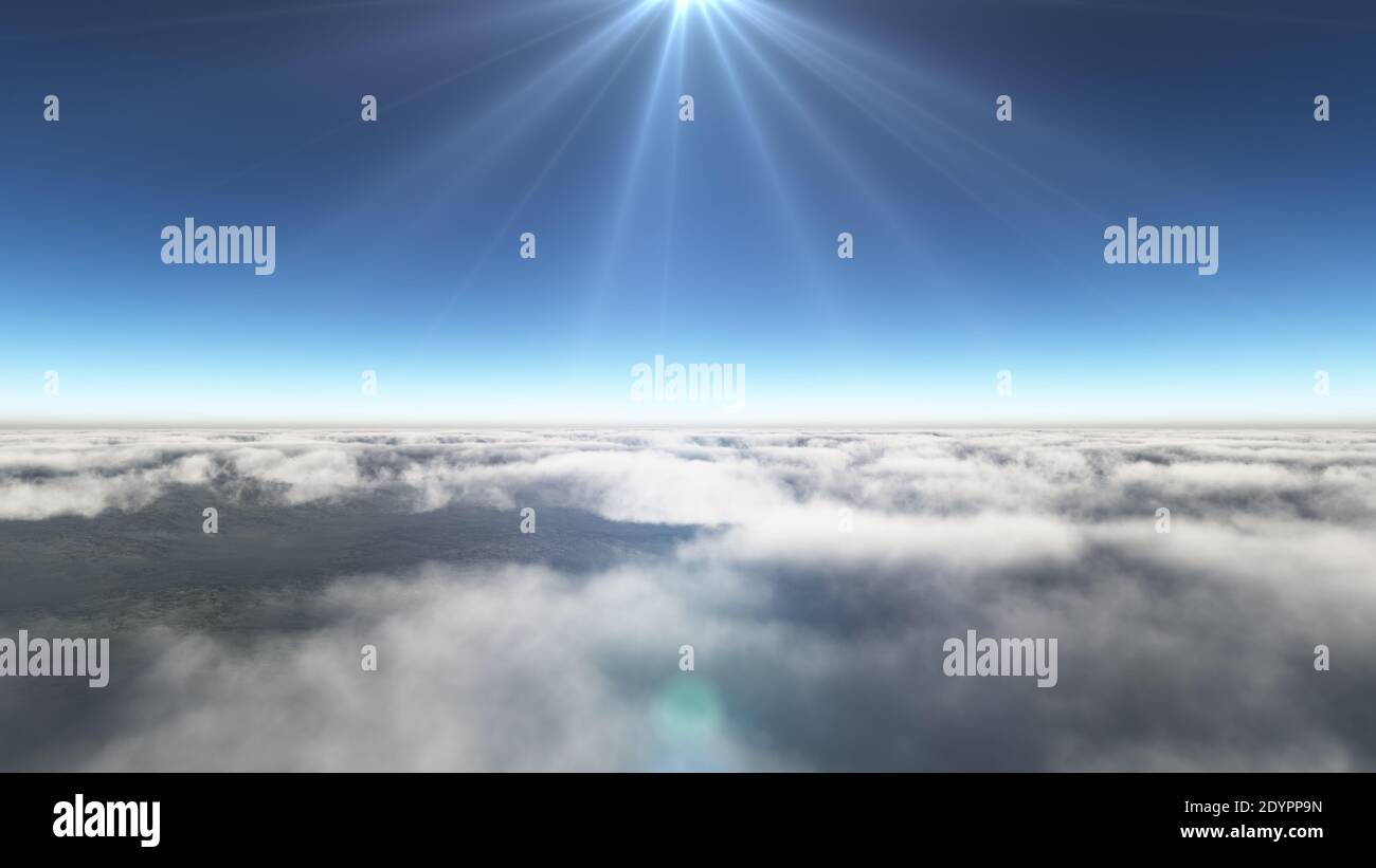 Above clouds sun ray, 3d rendering illustration Stock Photo - Alamy