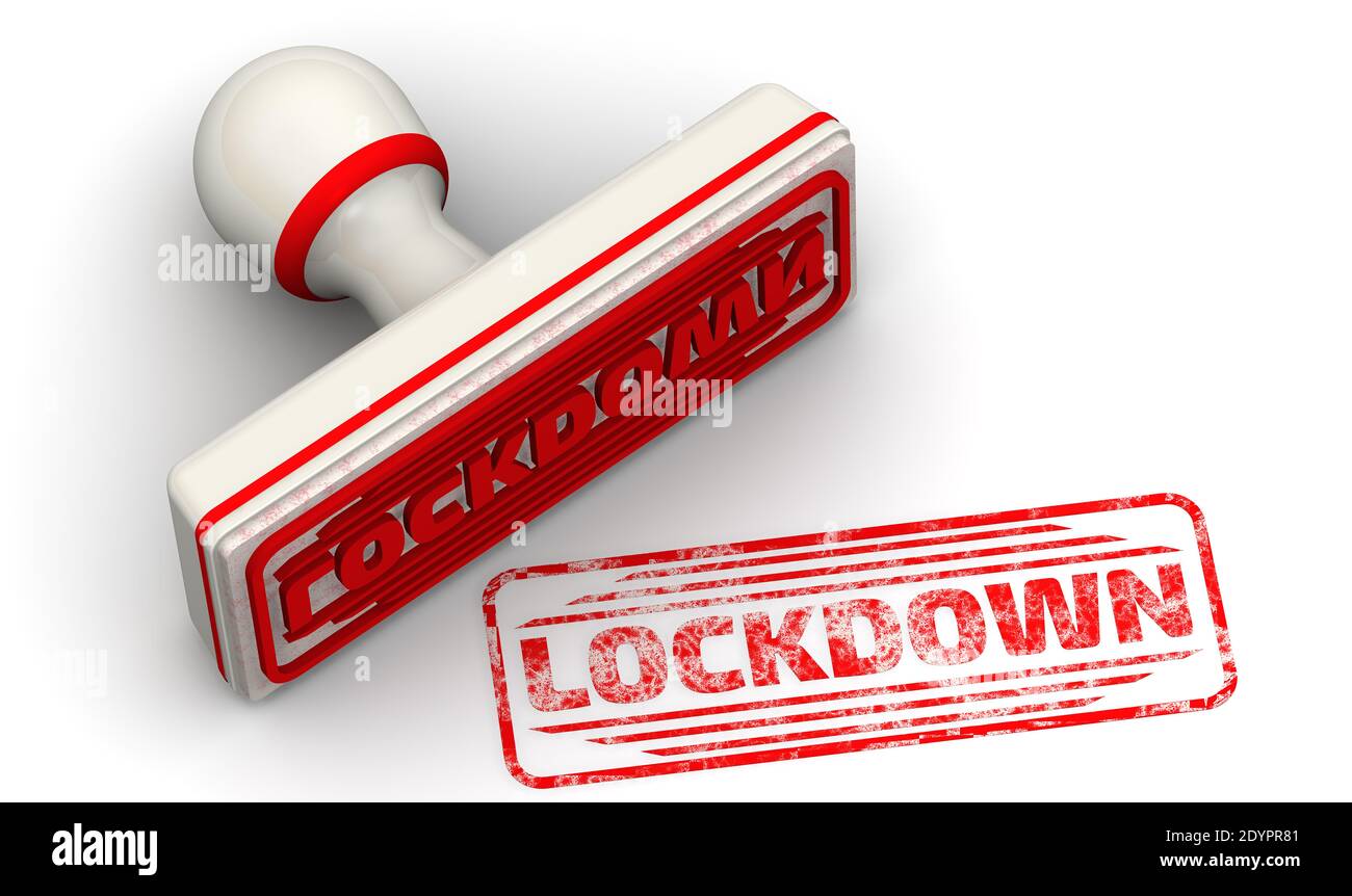Lockdown. The stamp and an imprint. White seal and red imprint with ...
