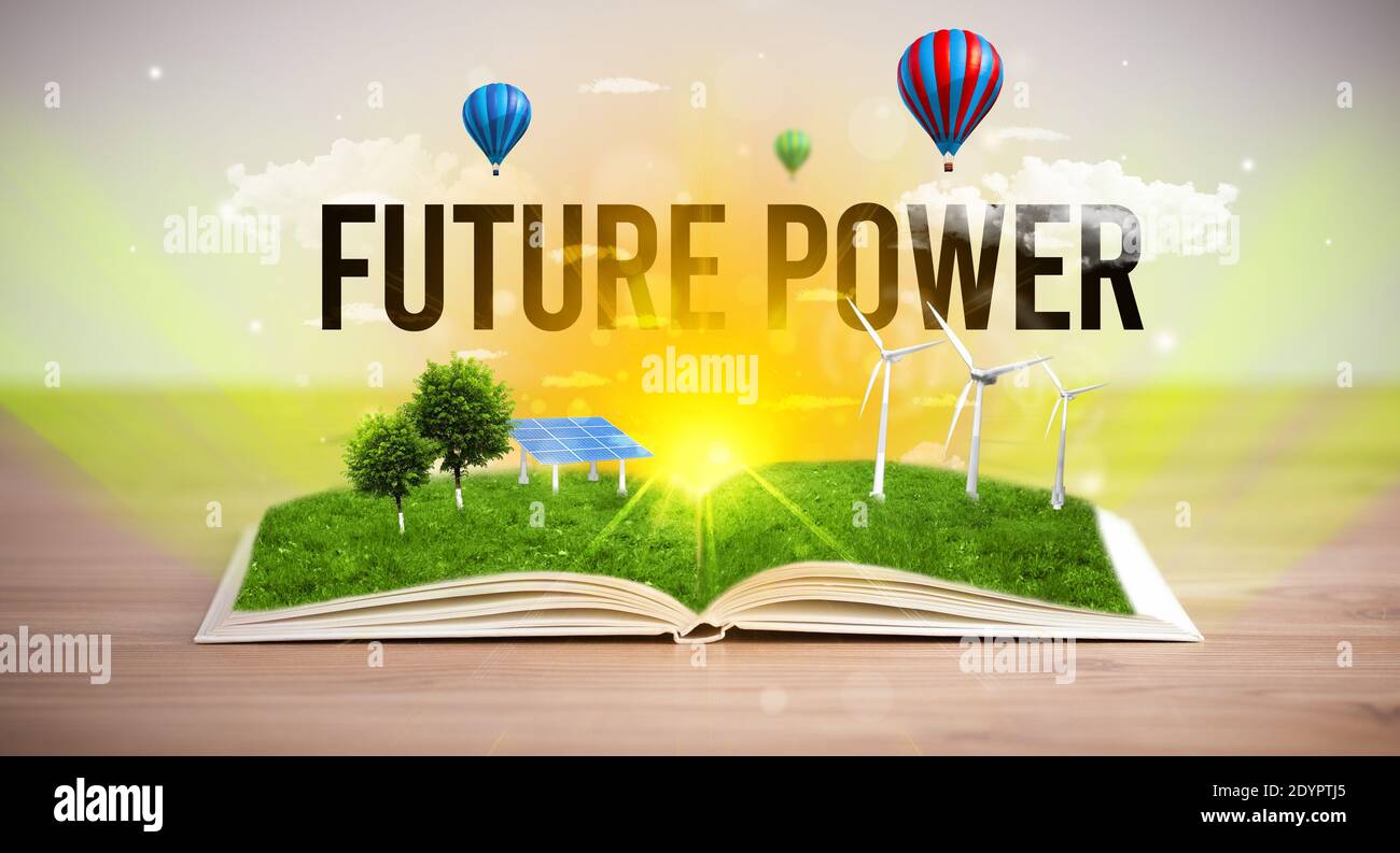 Open book with FUTURE POWER inscription, renewable energy concept Stock ...