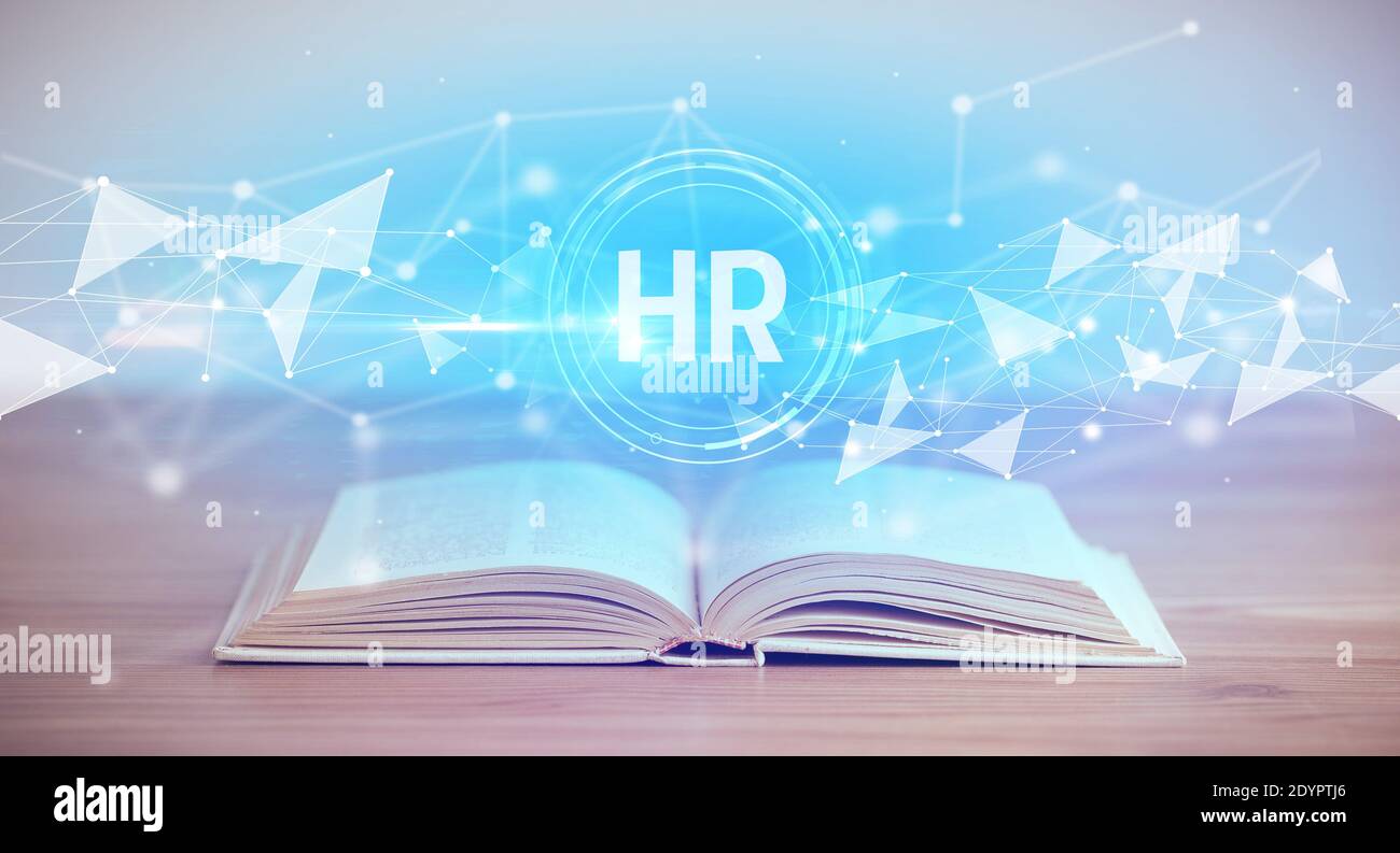 Open book with HR abbreviation, modern technology concept Stock Photo ...