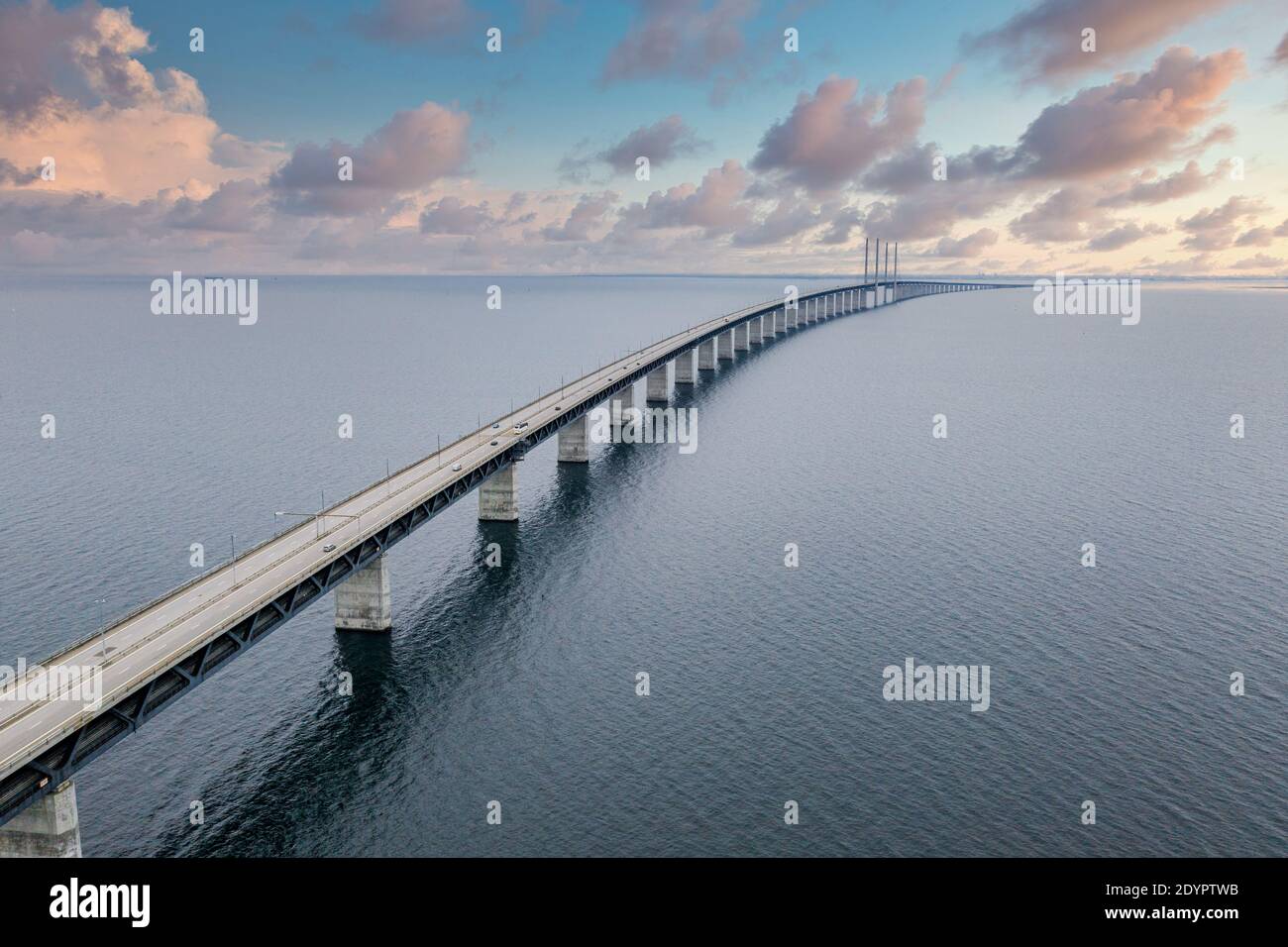 A mesmerizing aerial view of the bridge between Denmark and Sweden ...