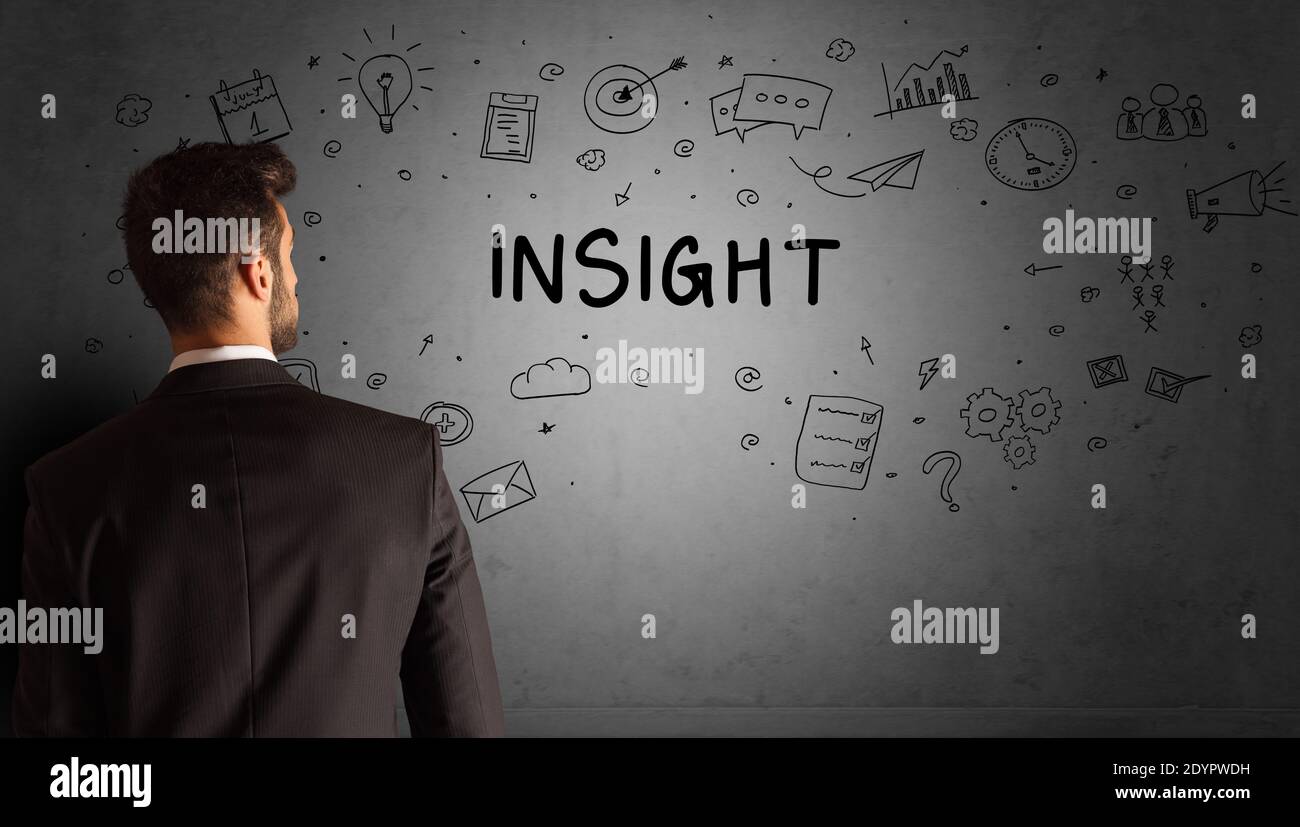 businessman drawing a creative idea sketch with INSIGHT inscription ...