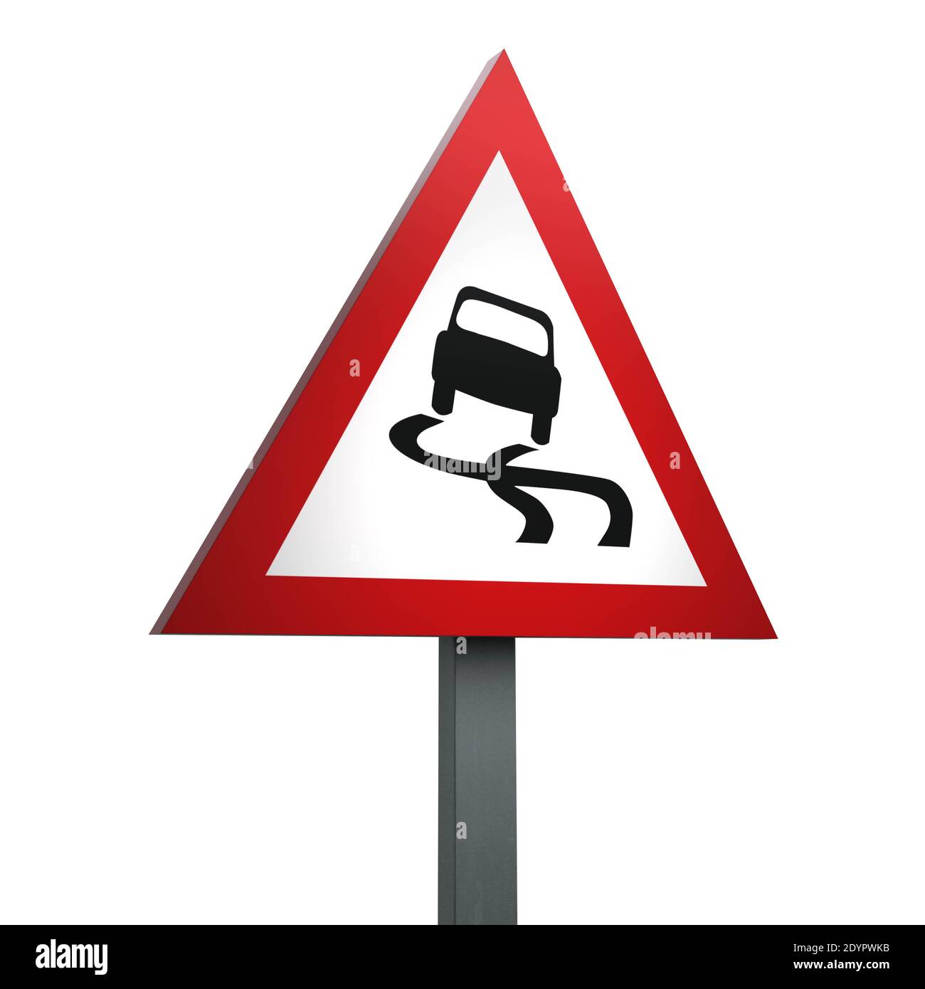 3D Render Road Sign of Slippery road Isolated on a White Background ...