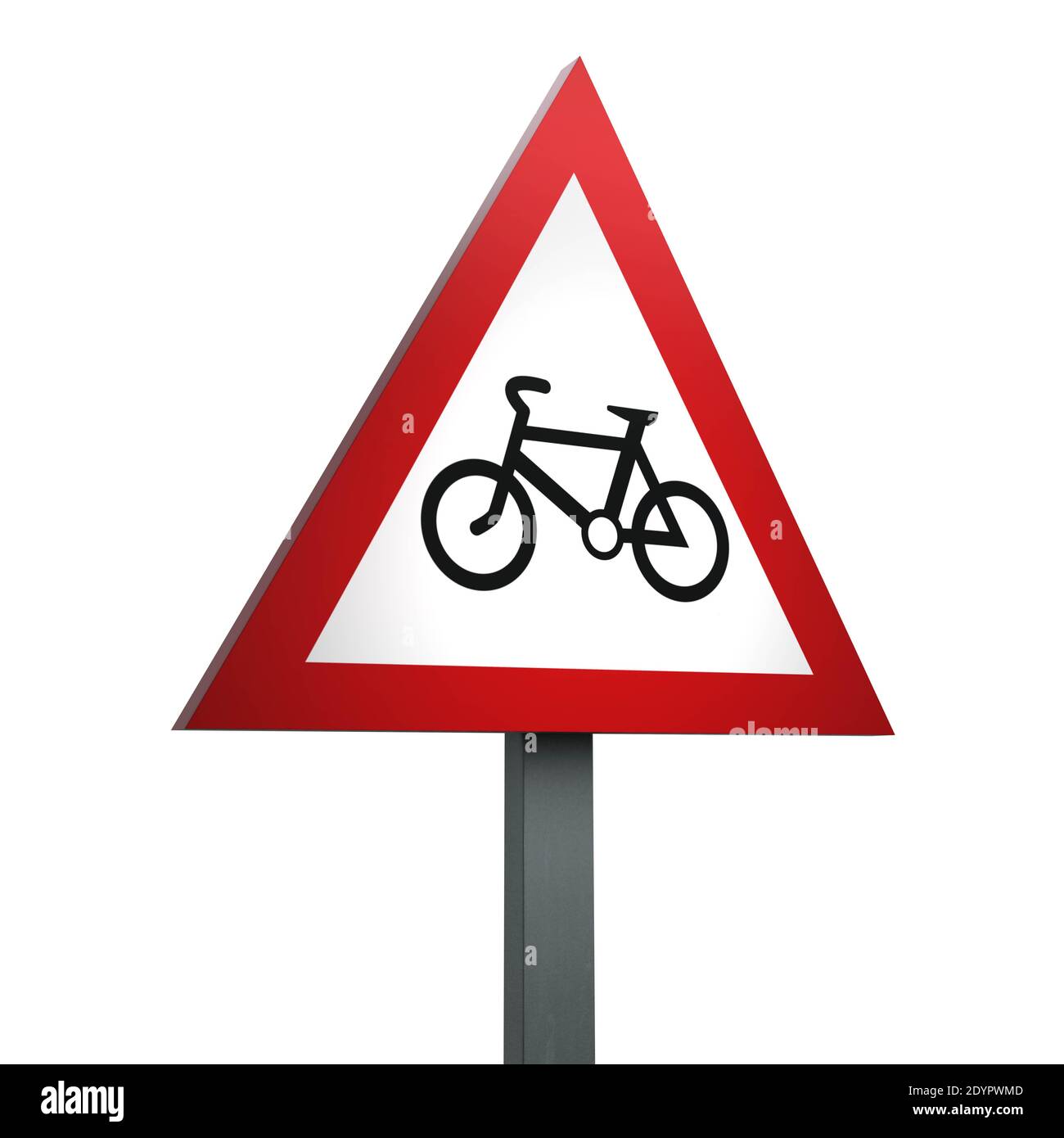 3D Render Road Sign of Cycle route ahead Isolated on a White Background ...