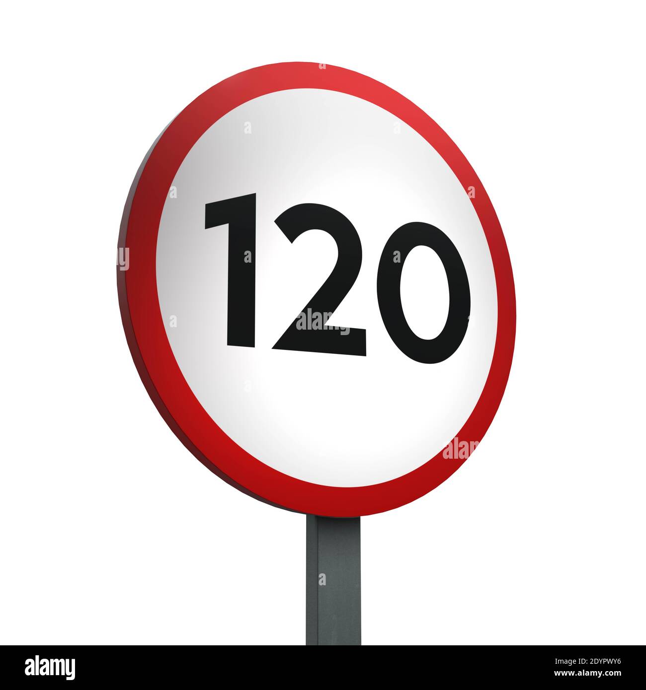 3D Render Road Sign of indicating a speed limit of 120 Isolated on a ...