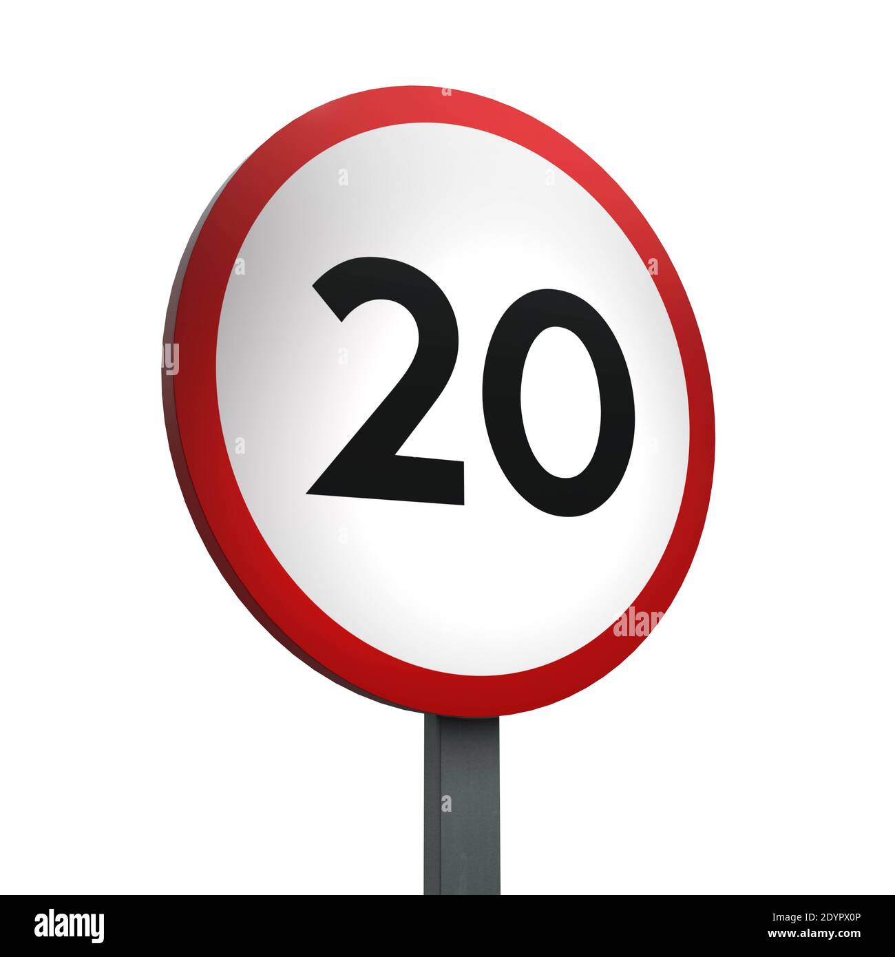 3D Render Road Sign indicating a speed limit of 20 Isolated on a White ...