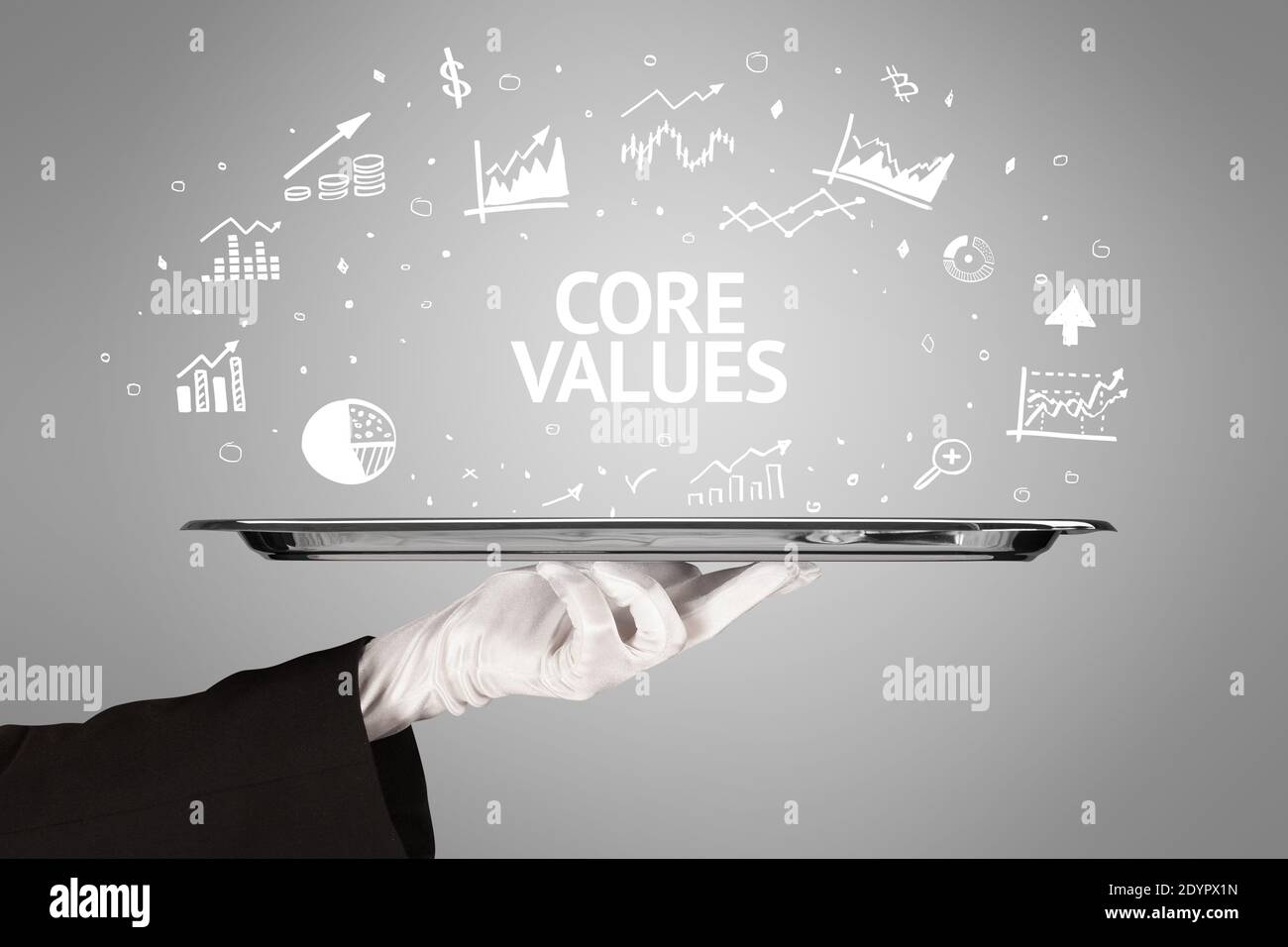 Waiter serving business idea concept with CORE VALUES inscription Stock ...